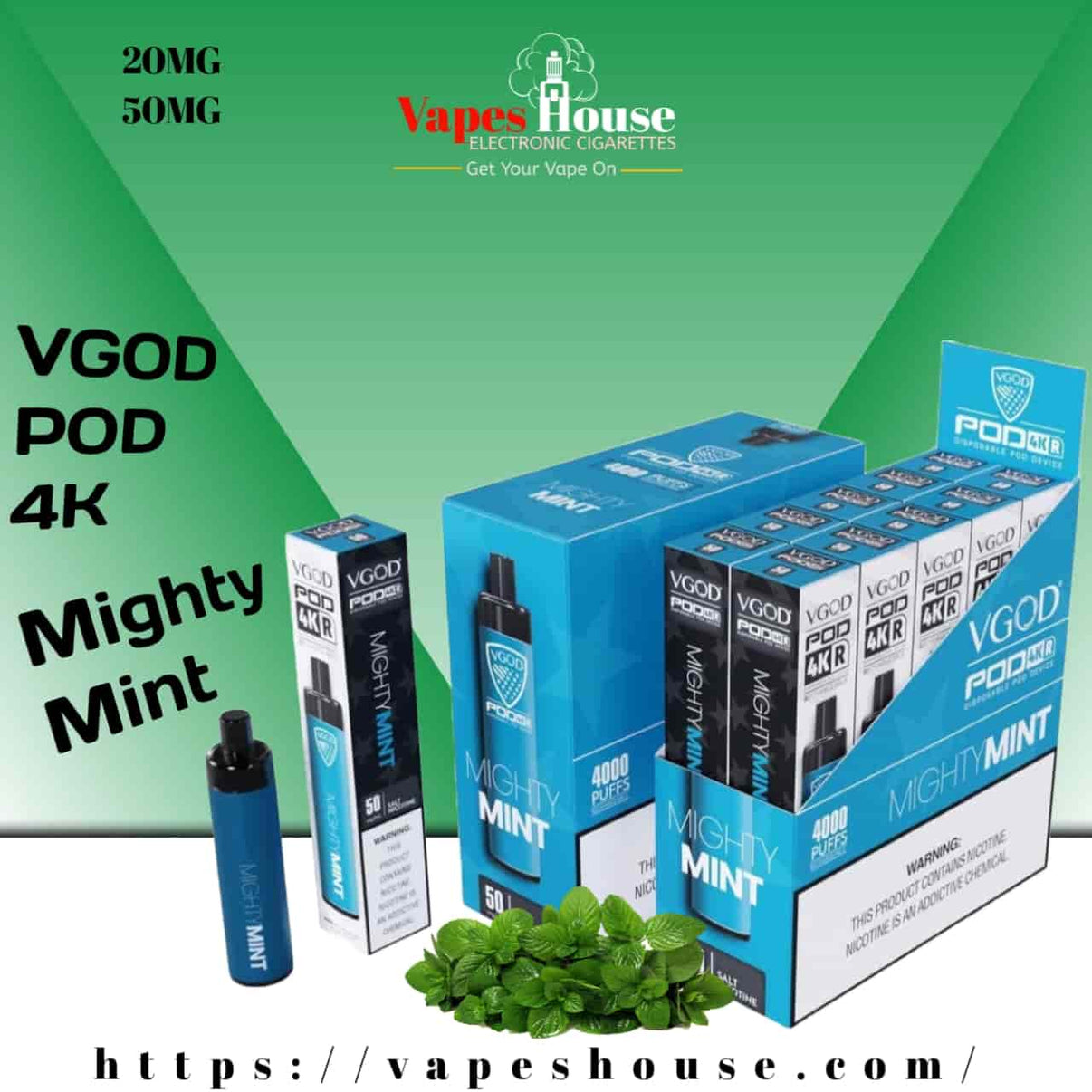 Experience Vgod Pod 4k Mighty Mint DISPOSABLE VAPE – Vapes House